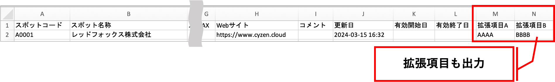 スポット拡張項目を設定する